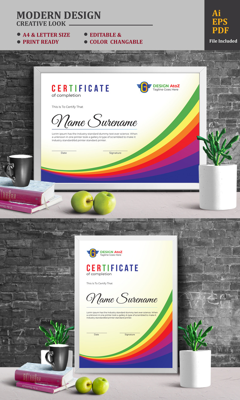 Rainbow Certificate Template #94329 - TemplateMonster