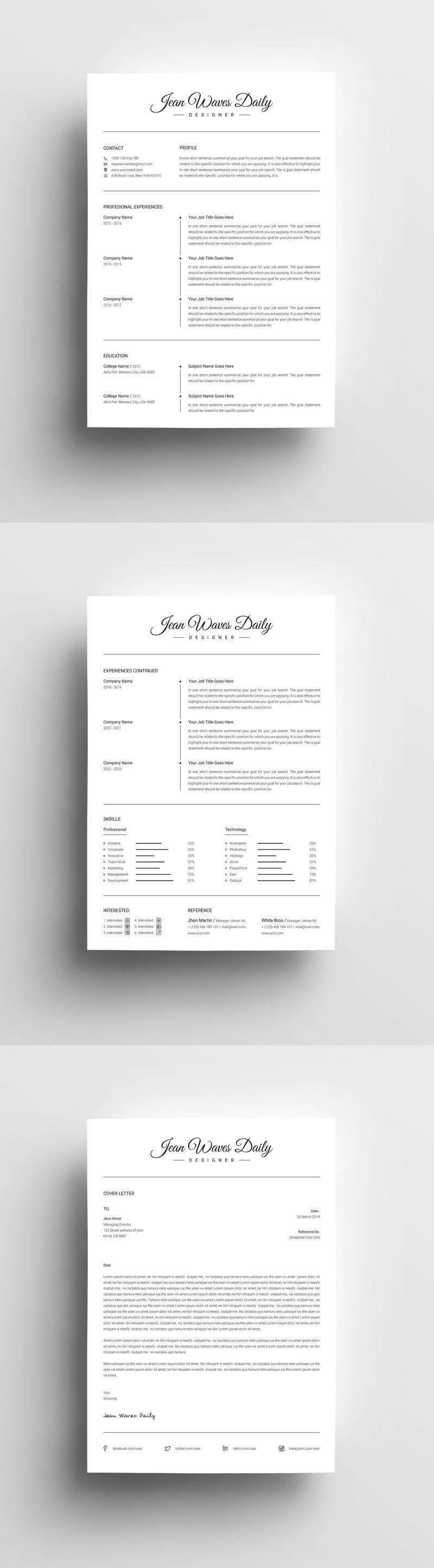 Jean Waves Daily_Clean CV Resume Template - TemplateMonster