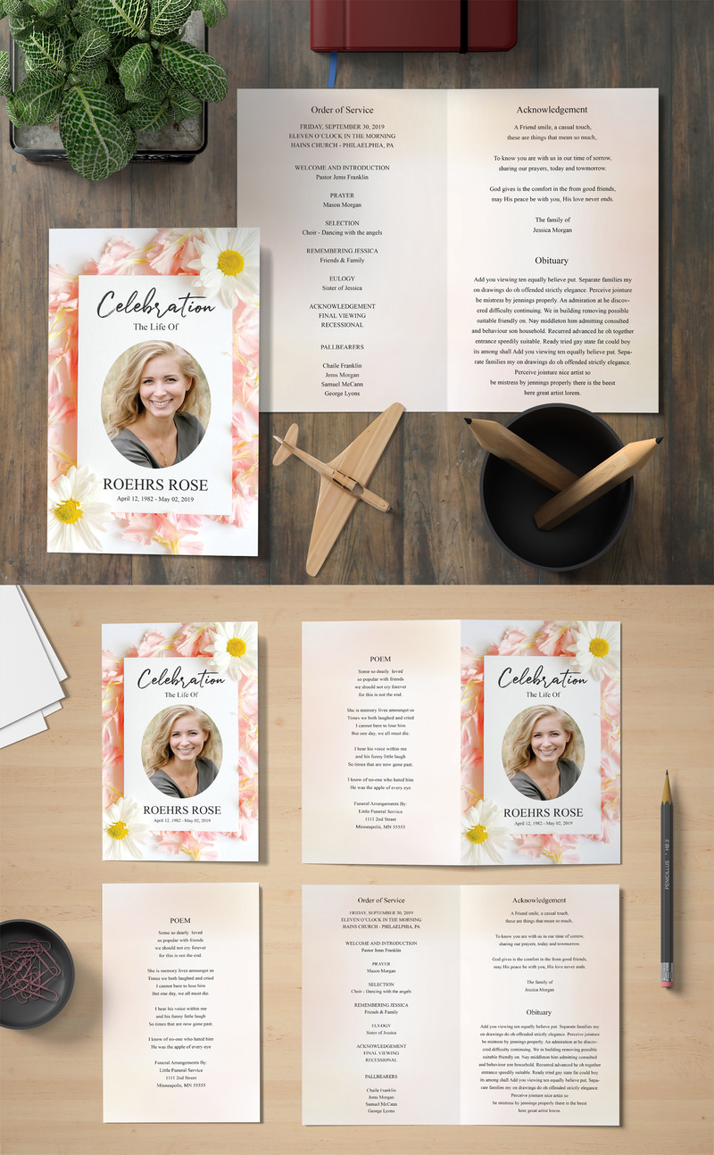 Floral Background Funeral Program - Corporate Identity Template