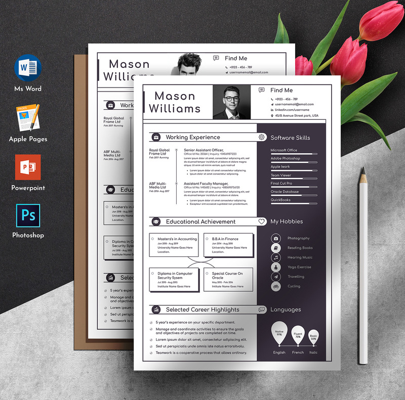 Professional Clean Editable Word Apple Pages Cv Resume Template