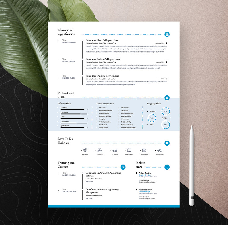 Free Clean & Professional Editable Word Apple Pages CV Resume Template