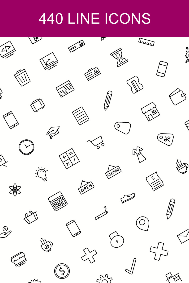 440 Line Icons in 14 Different Categories. Set