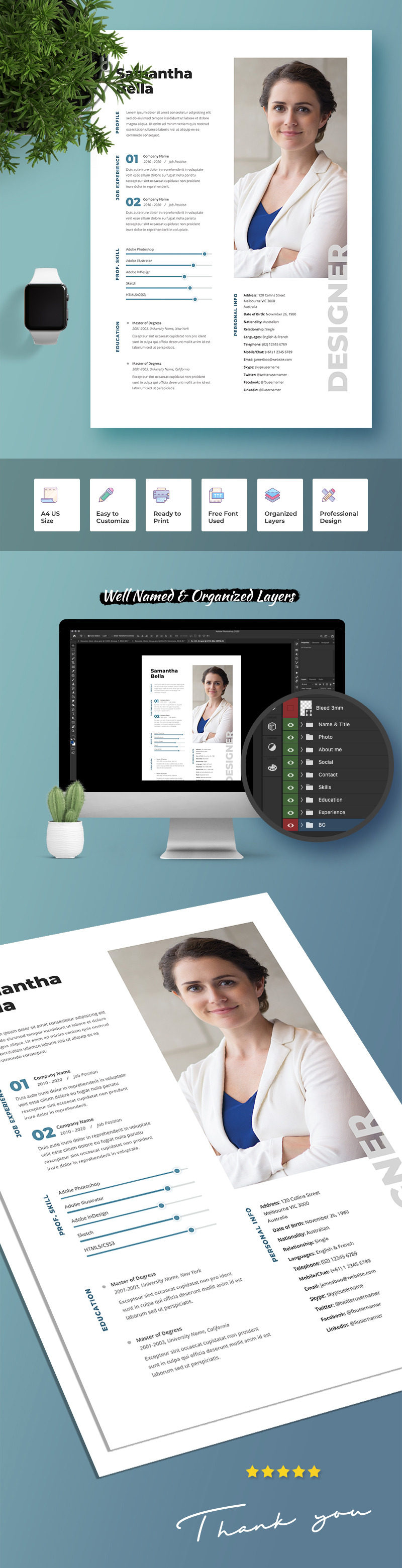 Designer Professional and Clean Woman Resume Template
