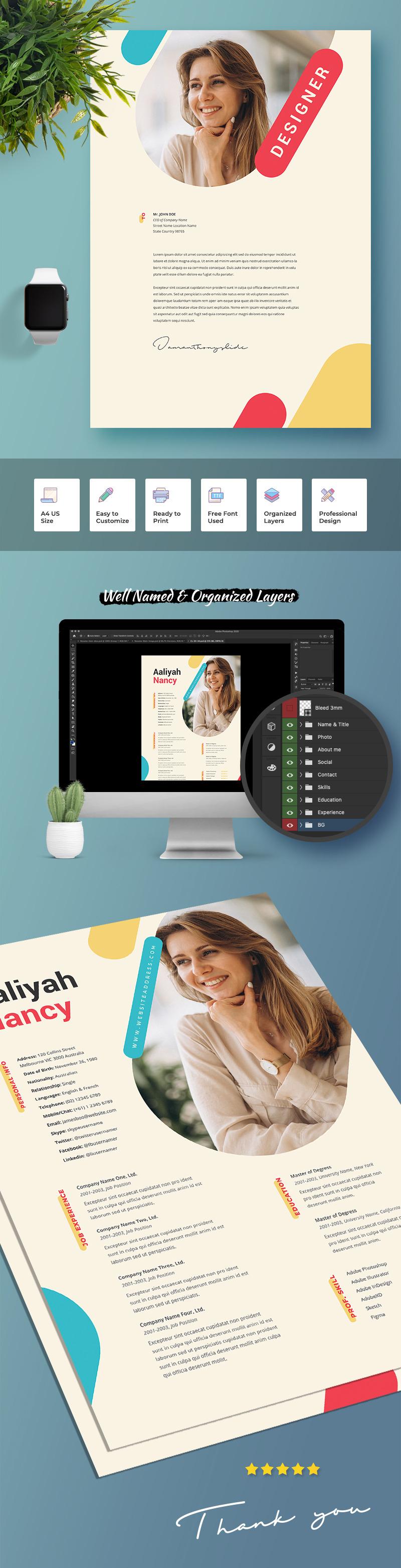 Designer Professional and clean Woman Resume Template