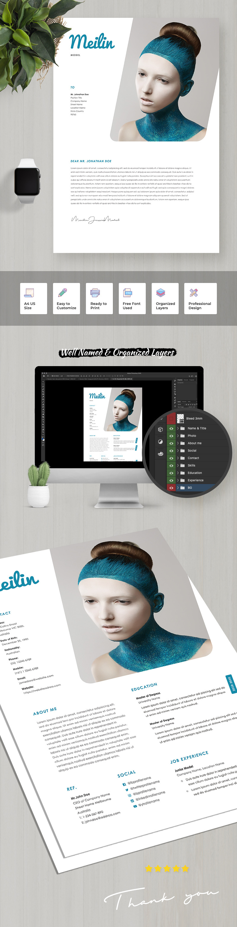 Meilin - Model Professional and Clean Woman Resume Template