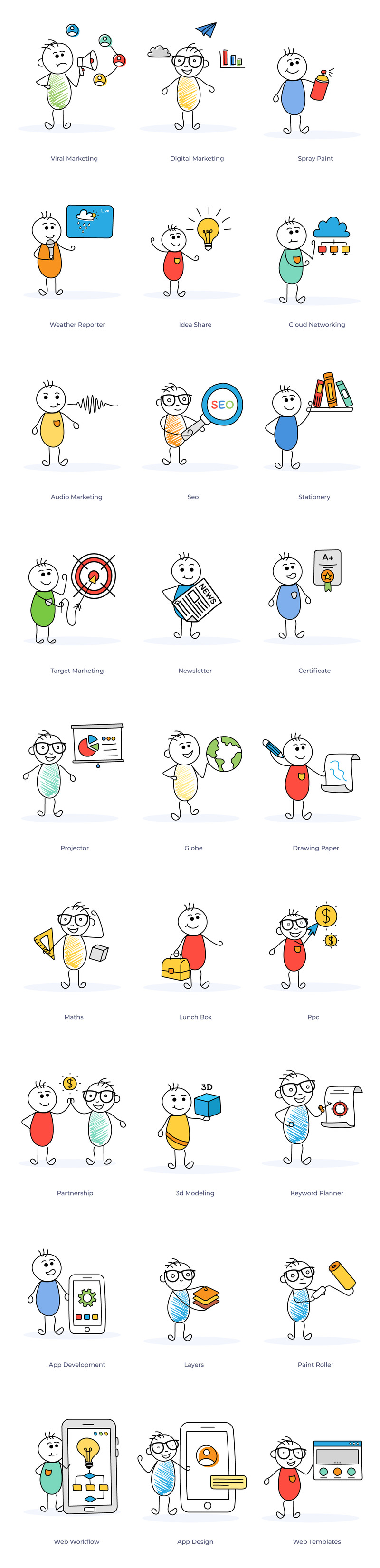 Stick Figure Activities Icon Set #117696 - TemplateMonster