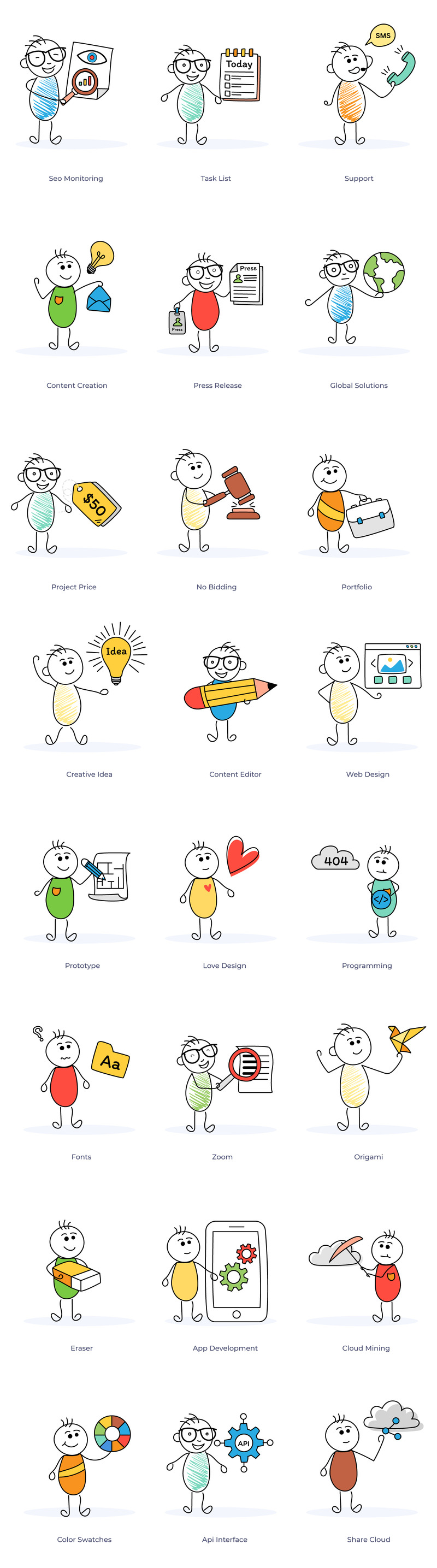 Stick Figure Activities Icon Set #117696 - TemplateMonster