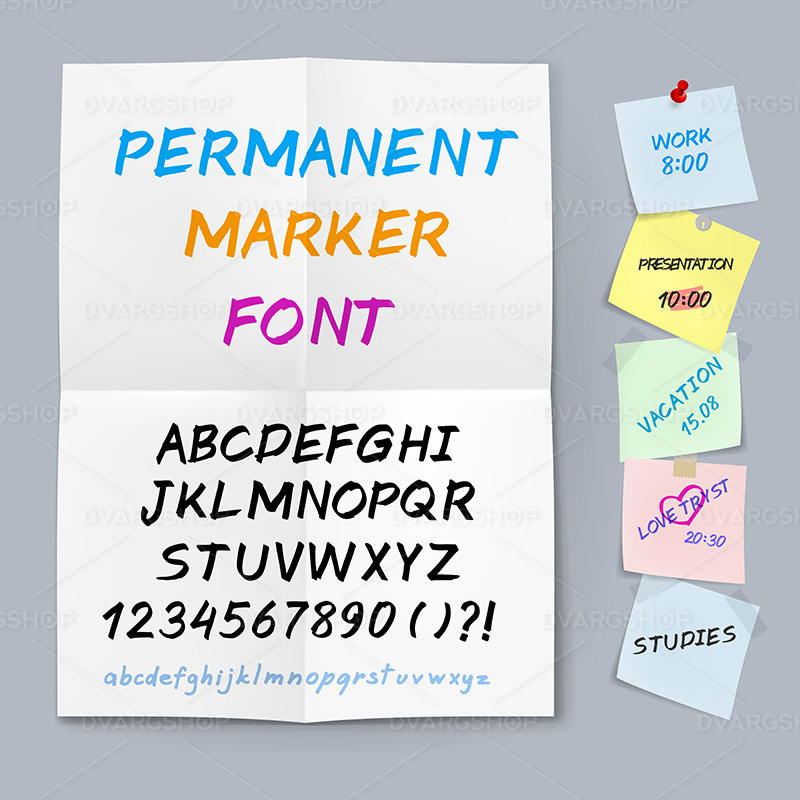 Sticker Paper Permanent Marker Font - Vector Image