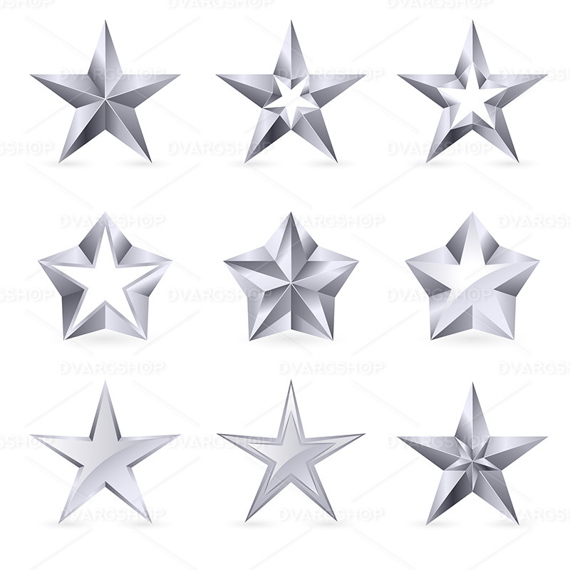 Different Types and Forms of Silver Stars - Vector Image