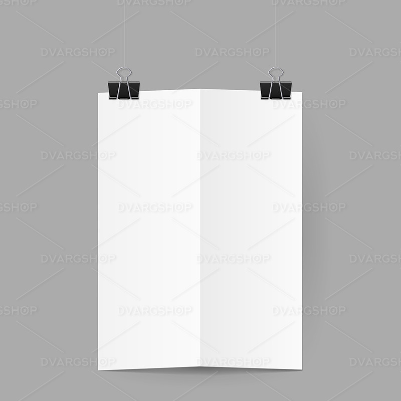 White Sheet of Paper Folded in Half Handing on Black Binder Clips ...