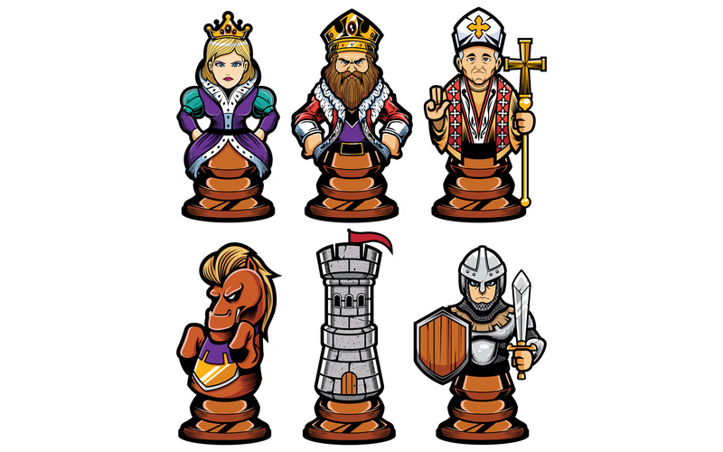 Chess Pieces Mascot Set - Illustration - TemplateMonster