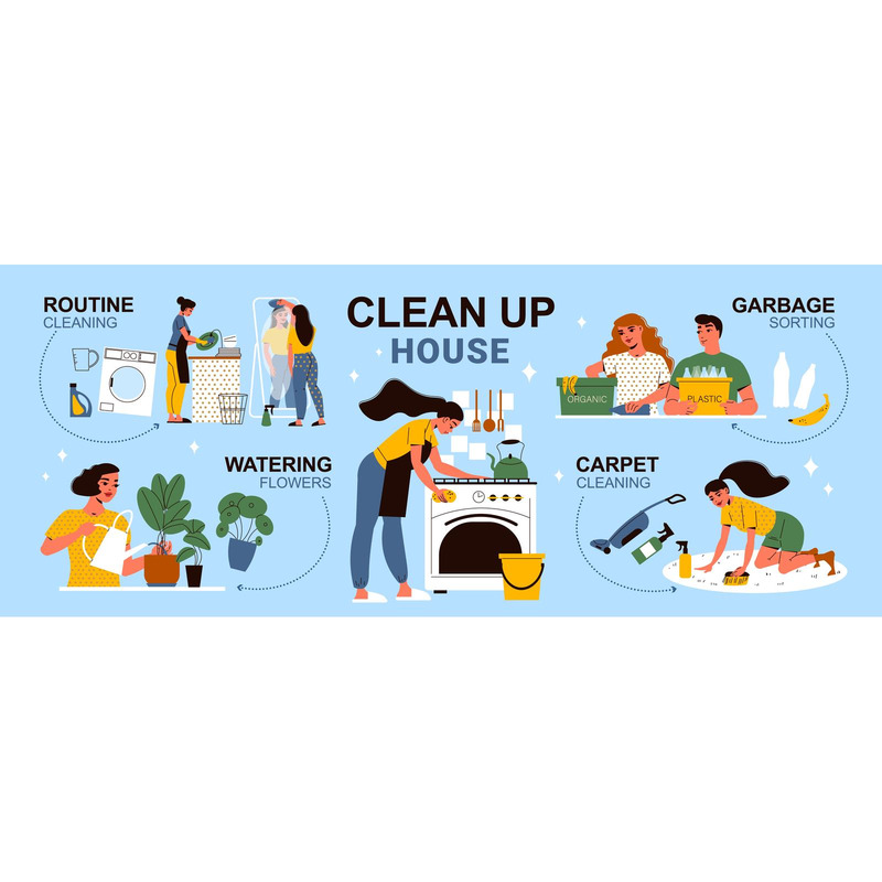 Clean Up House Infographics Vector Illustration Concept