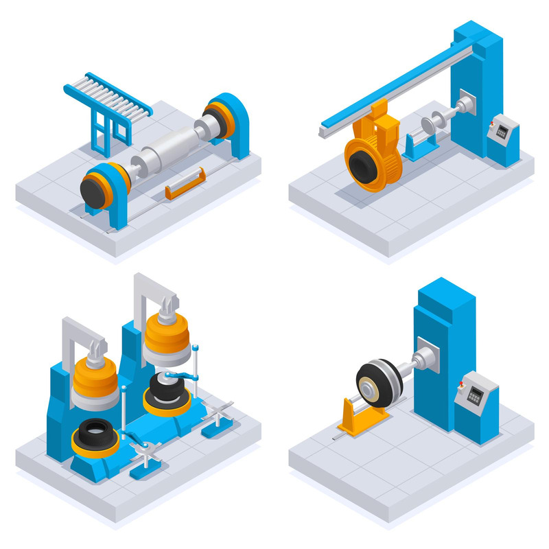 Tire Production Service Isometric 3 Vector Illustration Concept