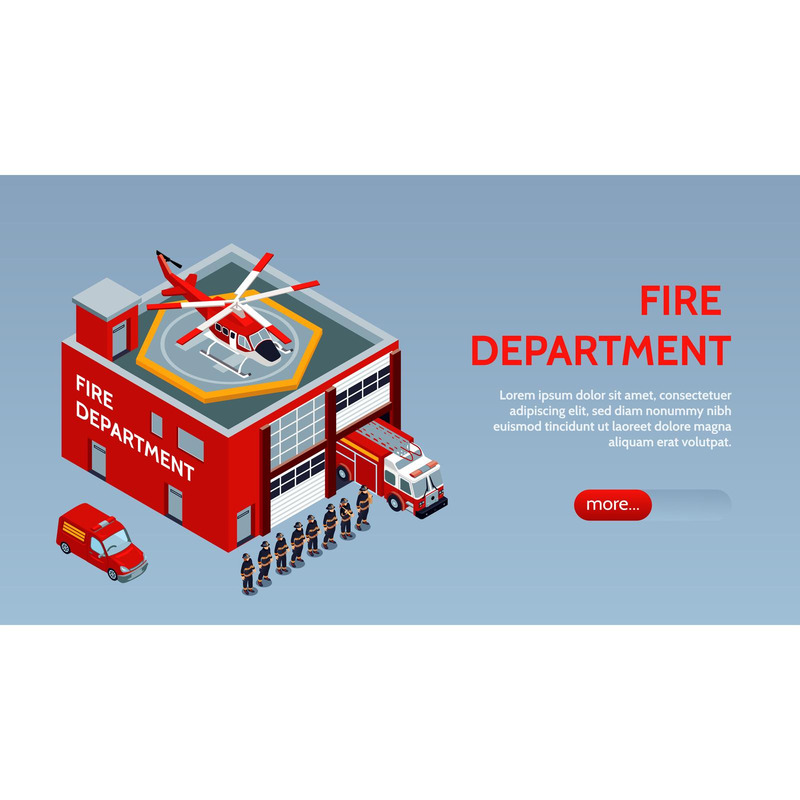 Isometric Firefighter Horizontal Banner 201003210 Vector Illustration ...