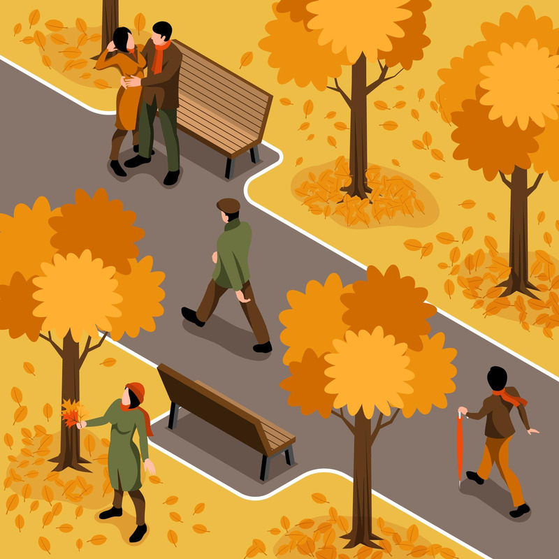 Isometric Autumn Fall Illustration Vector Illustration Concept