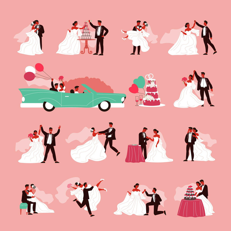 Wedding Couple Color Set 210260523 Vector Illustration Concept