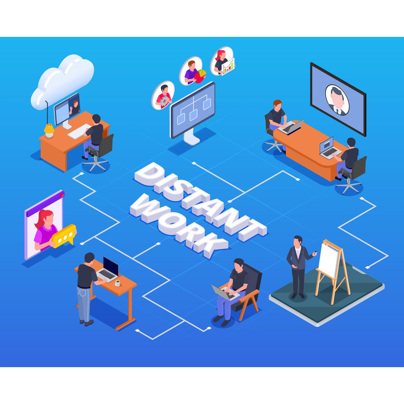 Concept dillustration vectorielle isométrique de travail à distance de ...