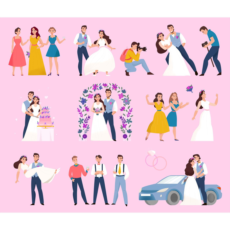 Marriage Ceremony Wedding Color Set 201030524 Vector Illustration Concept