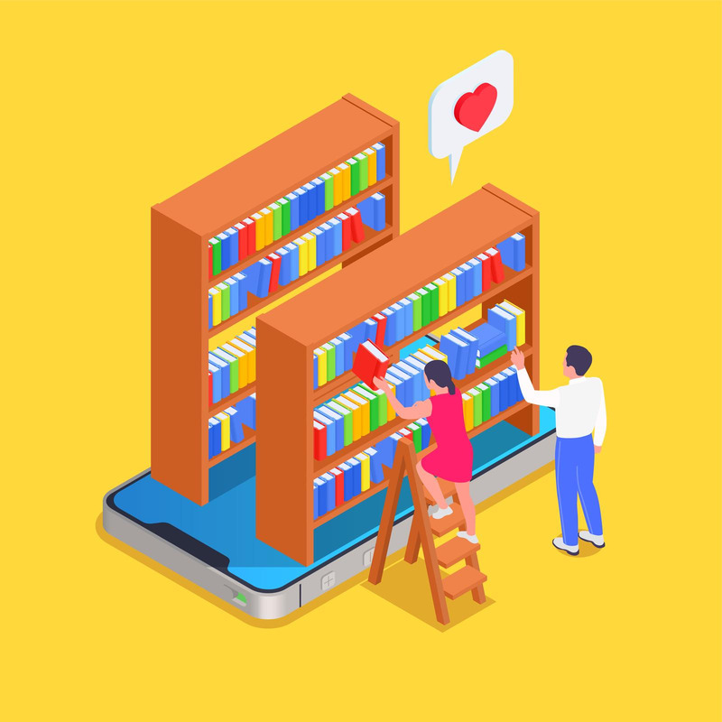 Digital Online Library Isometric 2 Vector Illustration Concept