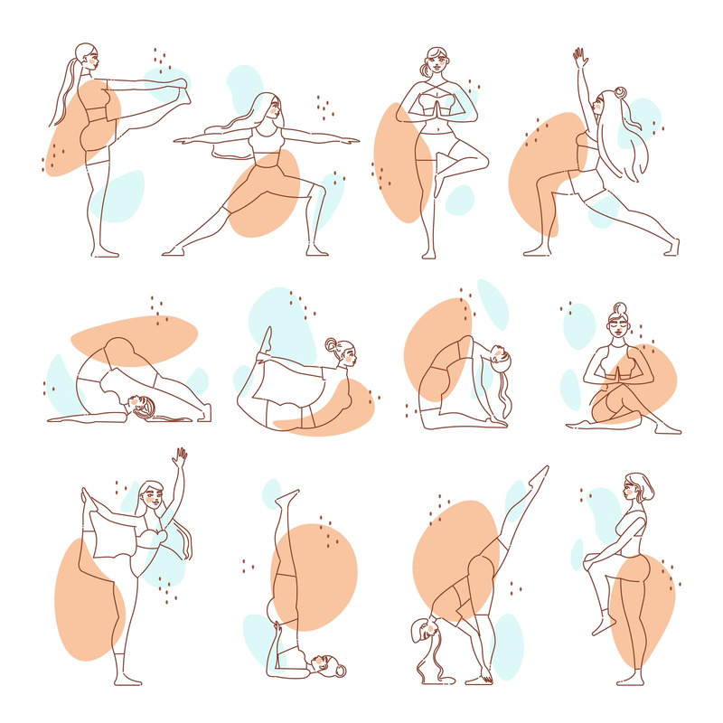 Line Art Woman Yoga Color Set 201160502 Vector Illustration Concept