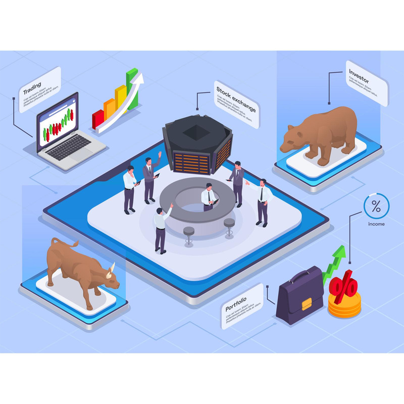 Stock Exchange Financial Market Trading Isometric 3 Vector Illustration ...