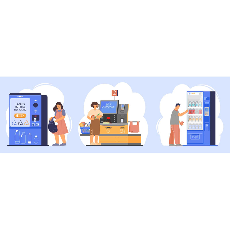 Self Service Composition Set Flat 2 Vector Illustration Concept