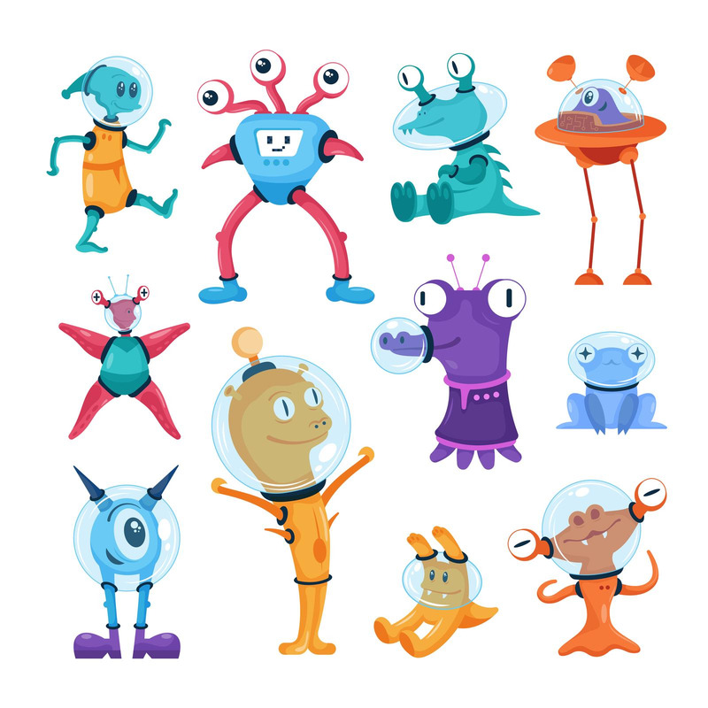 Friendly Aliens Set Vector Illustration Concept