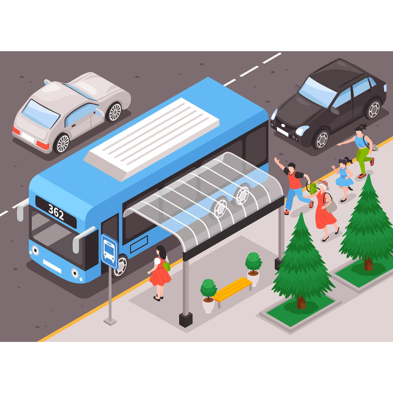 Isometric People Run Bus 210212106 Vector Illustration Concept