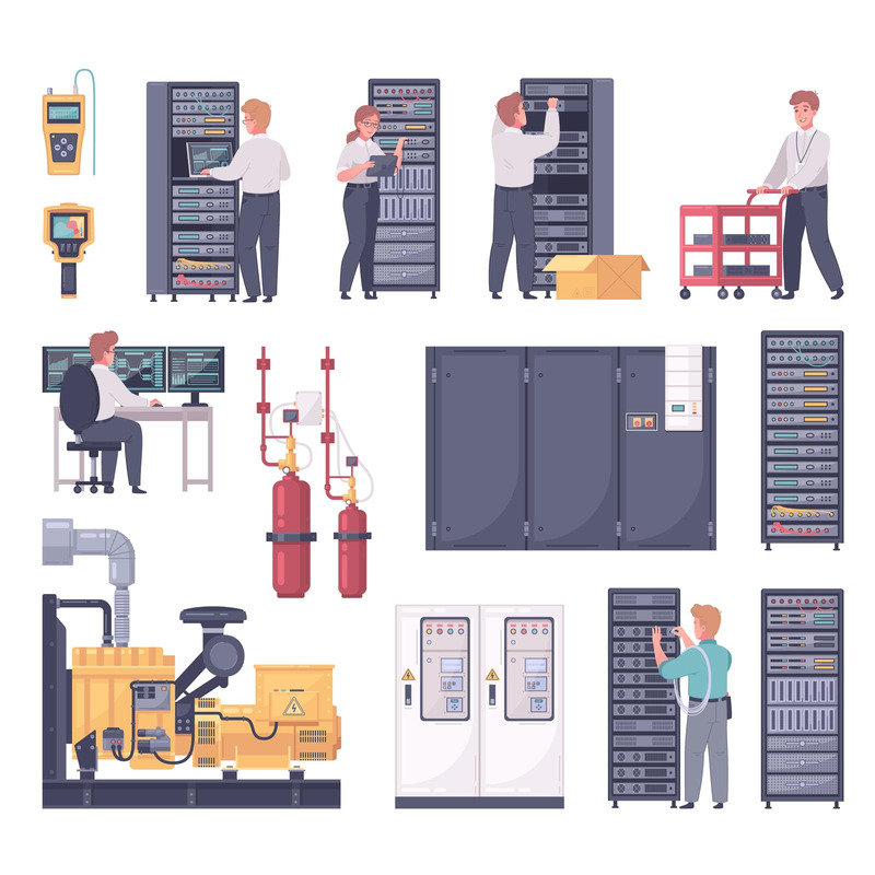 Datacenter Cartoon Set Vector Illustration Concept
