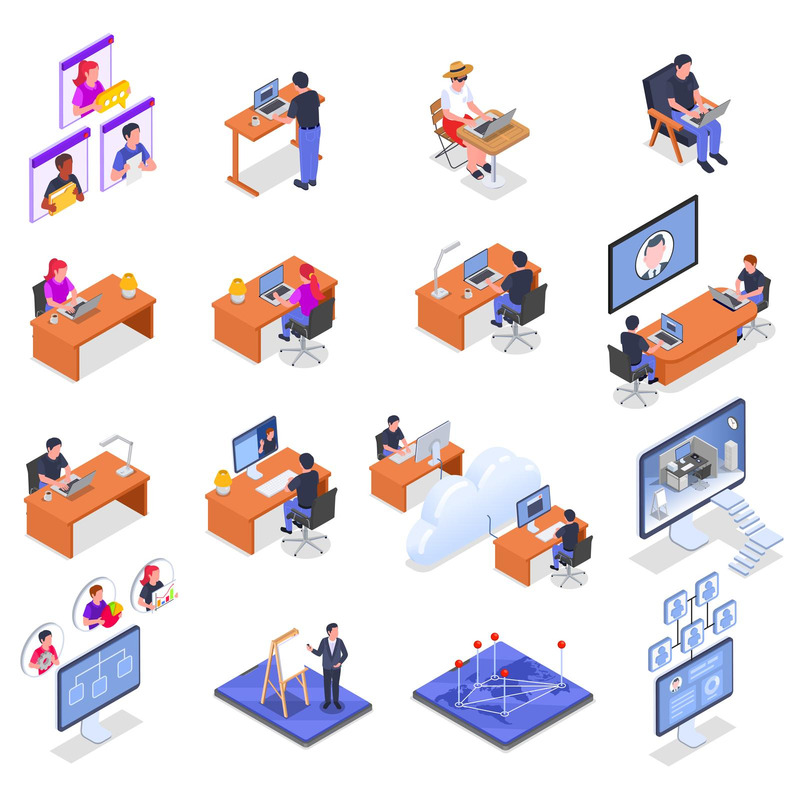 Remote Management Distant Work Isometric Icons 210220112 Vector ...