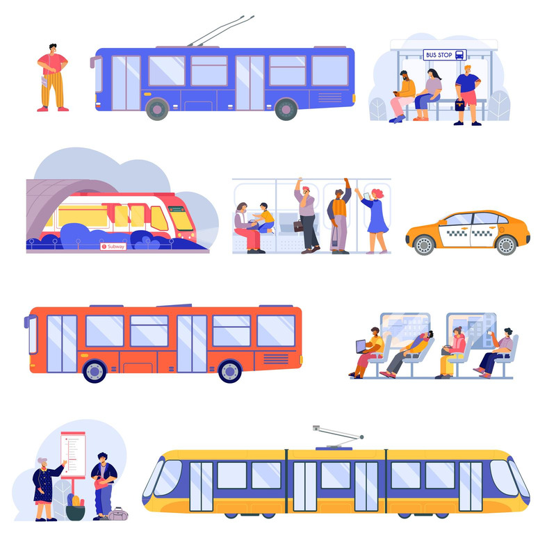 Public Transport Set Flat 201060216 Vector Illustration Concept