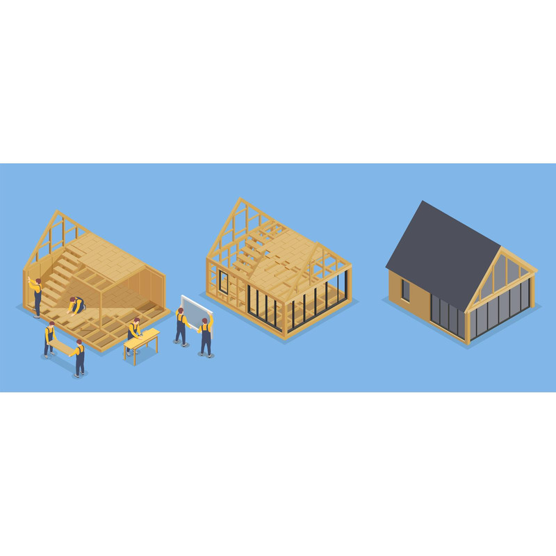 Modular Frame Building Isometric 201120120 Vector Illustration Concept