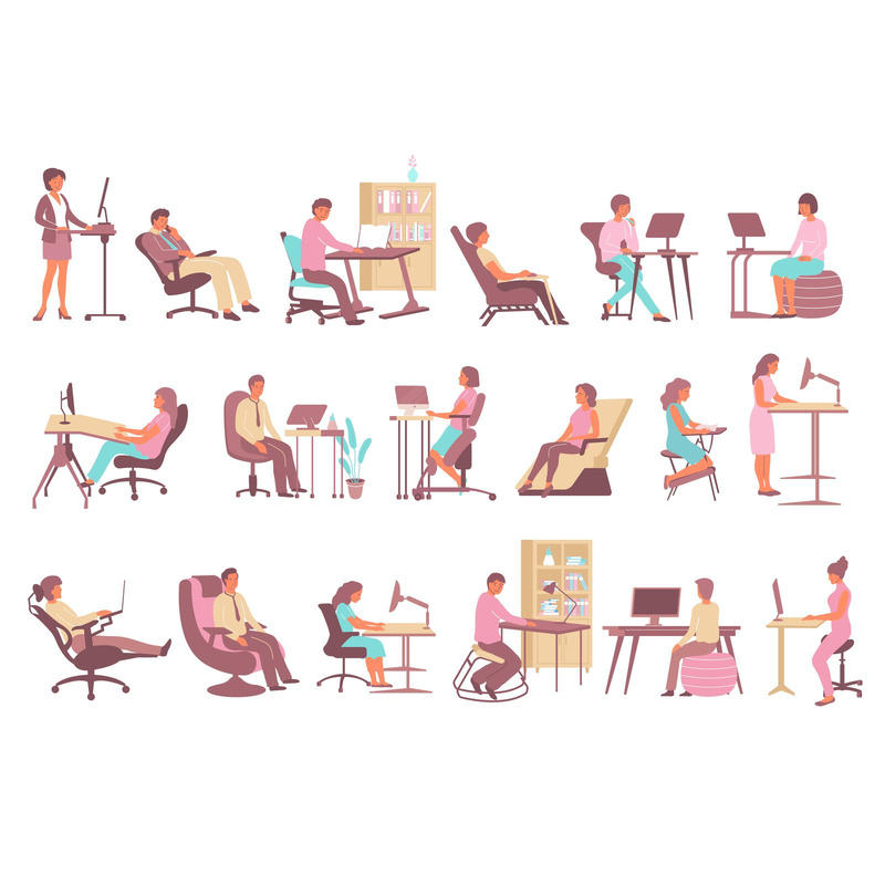 Ergonomic Office Set Flat Vector Illustration Concept