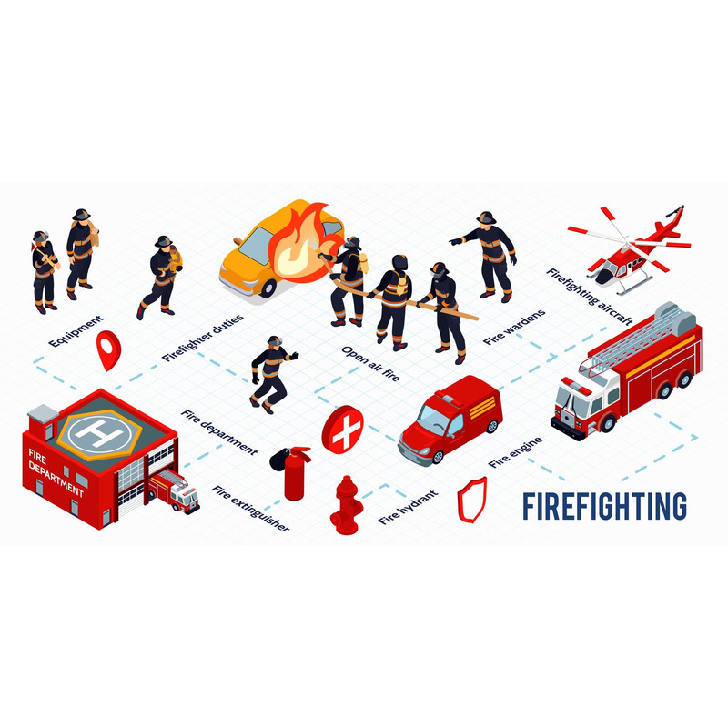 Isometric Firefighter Infographics 201003208 Vector Illustration Concept