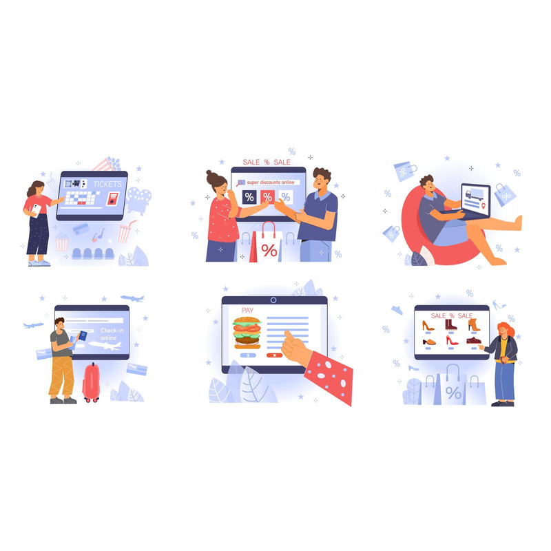 Customer Self Service Set Flat Vector Illustration Concept