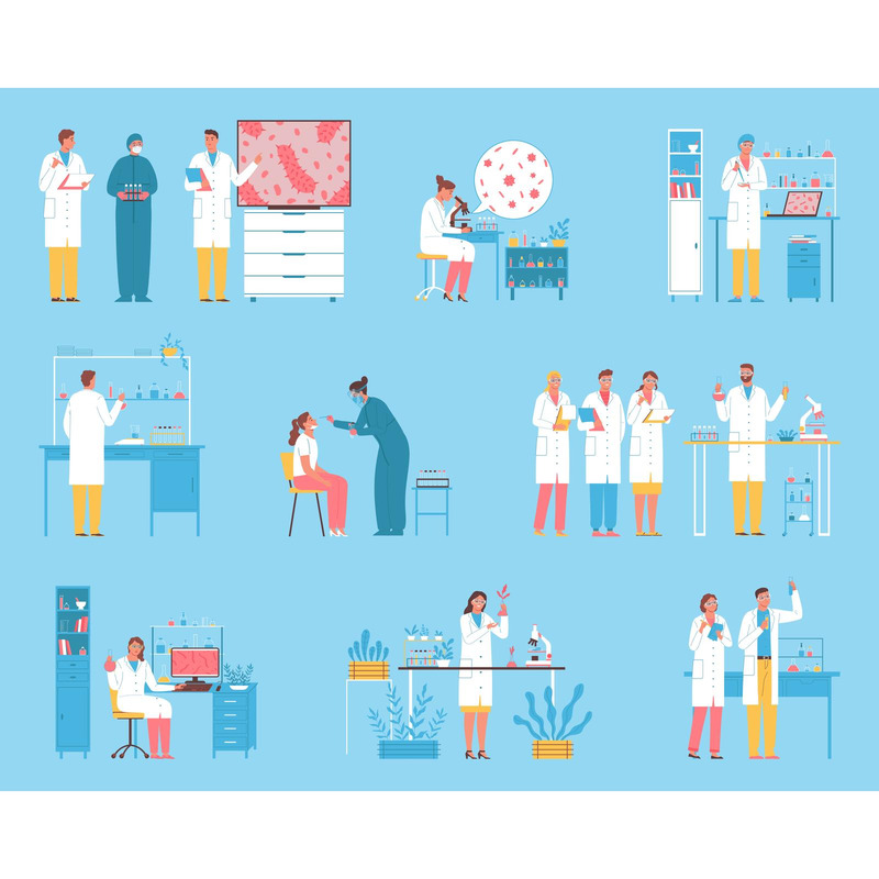 Microbiology Color Set Vector Illustration Concept