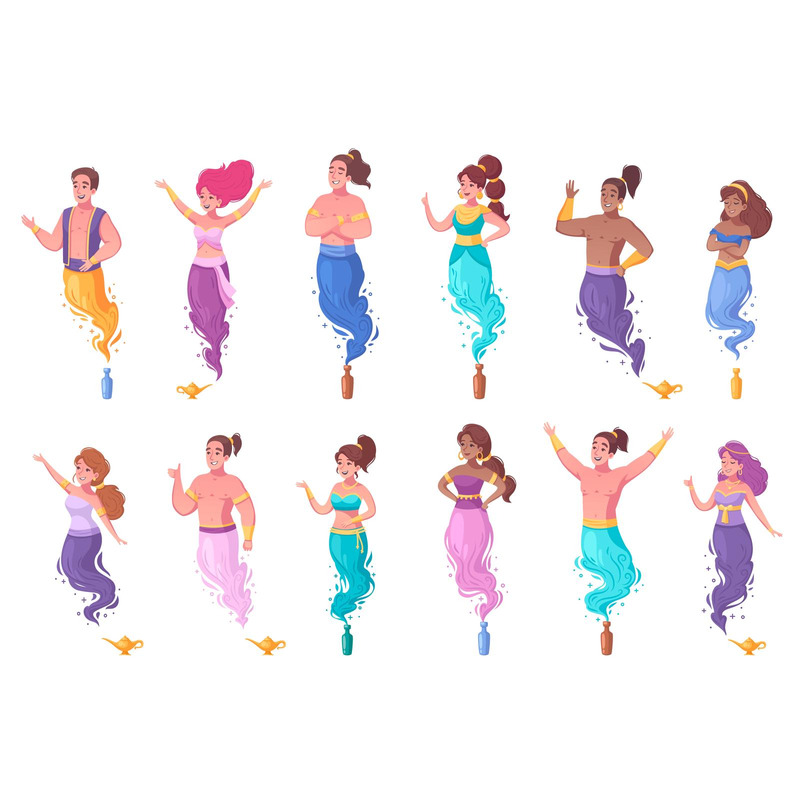 Genie Characters Cartoon Set 200920306 Vector Illustration Concept