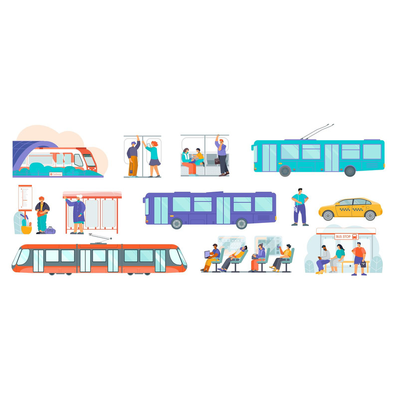 Public Transport Set Flat 201060207 Vector Illustration Concept