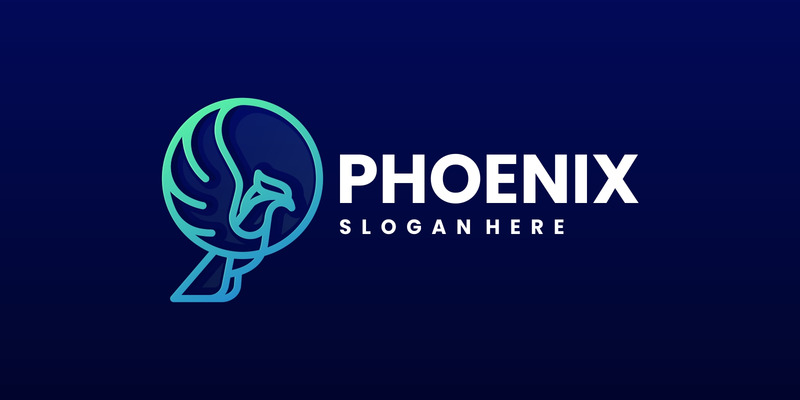 Phoenix Line Art Gradient Logo Template - TemplateMonster