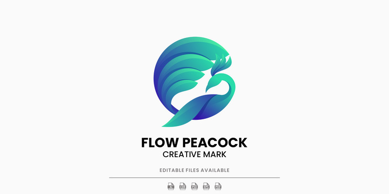 Flow Peacock Gradient Logo #235128 - TemplateMonster