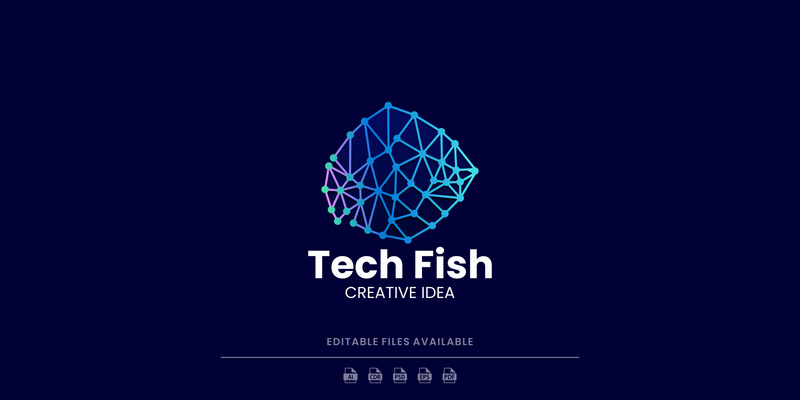 Fish Tech Line Art Gradient Logo #296860 - TemplateMonster