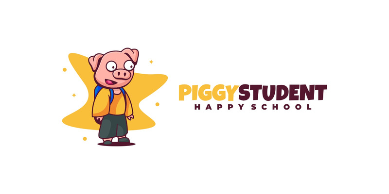 Pig Student Cartoon Logo Style #195285 - TemplateMonster