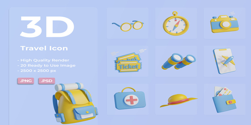 3D Travel Icon Set Design #430468 - TemplateMonster