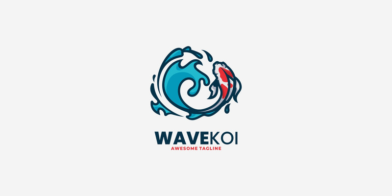 Logotipo de mascote simples Wave Koi - TemplateMonster