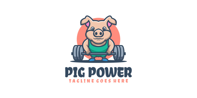 Pig Power Mascot Cartoon Logo #351155 - TemplateMonster