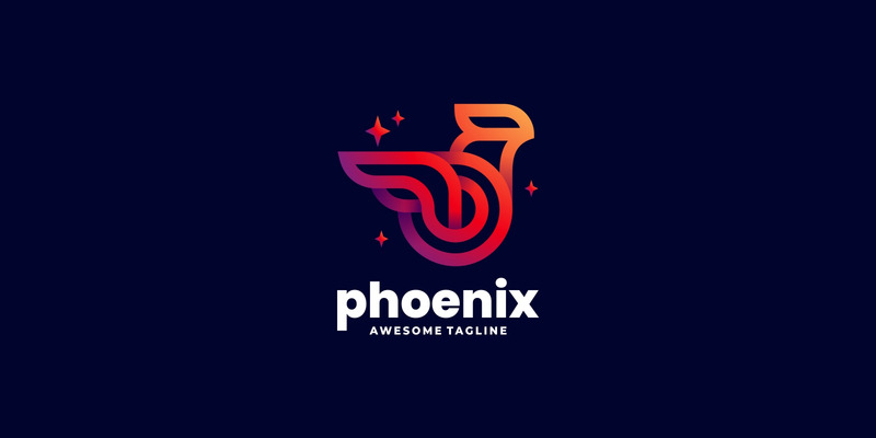Phoenix Line Art Gradient Logo Style - TemplateMonster