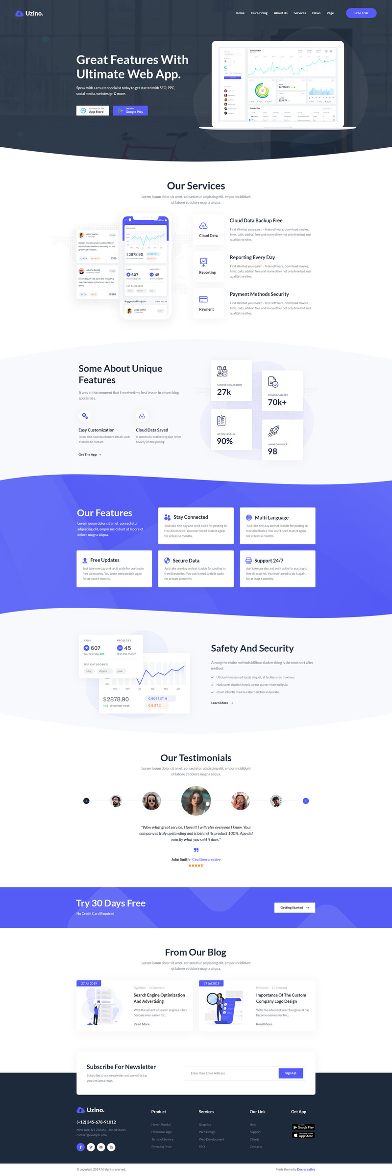 Uzino Premium Startup App PSD Template - TemplateMonster
