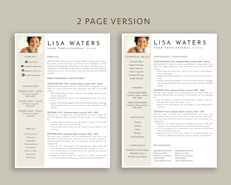 Lisa Waters Professional Resume Template for WORD and PAGES