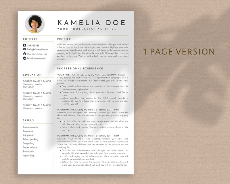 Kamelia Doe Resume Template Word and Pages With Picture