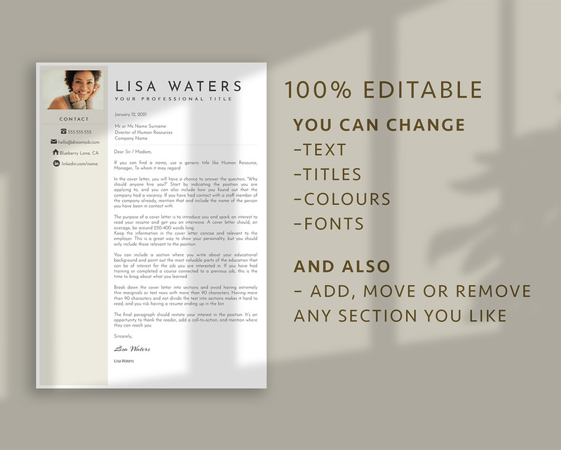 Lisa Waters Professional Resume Template for WORD and PAGES